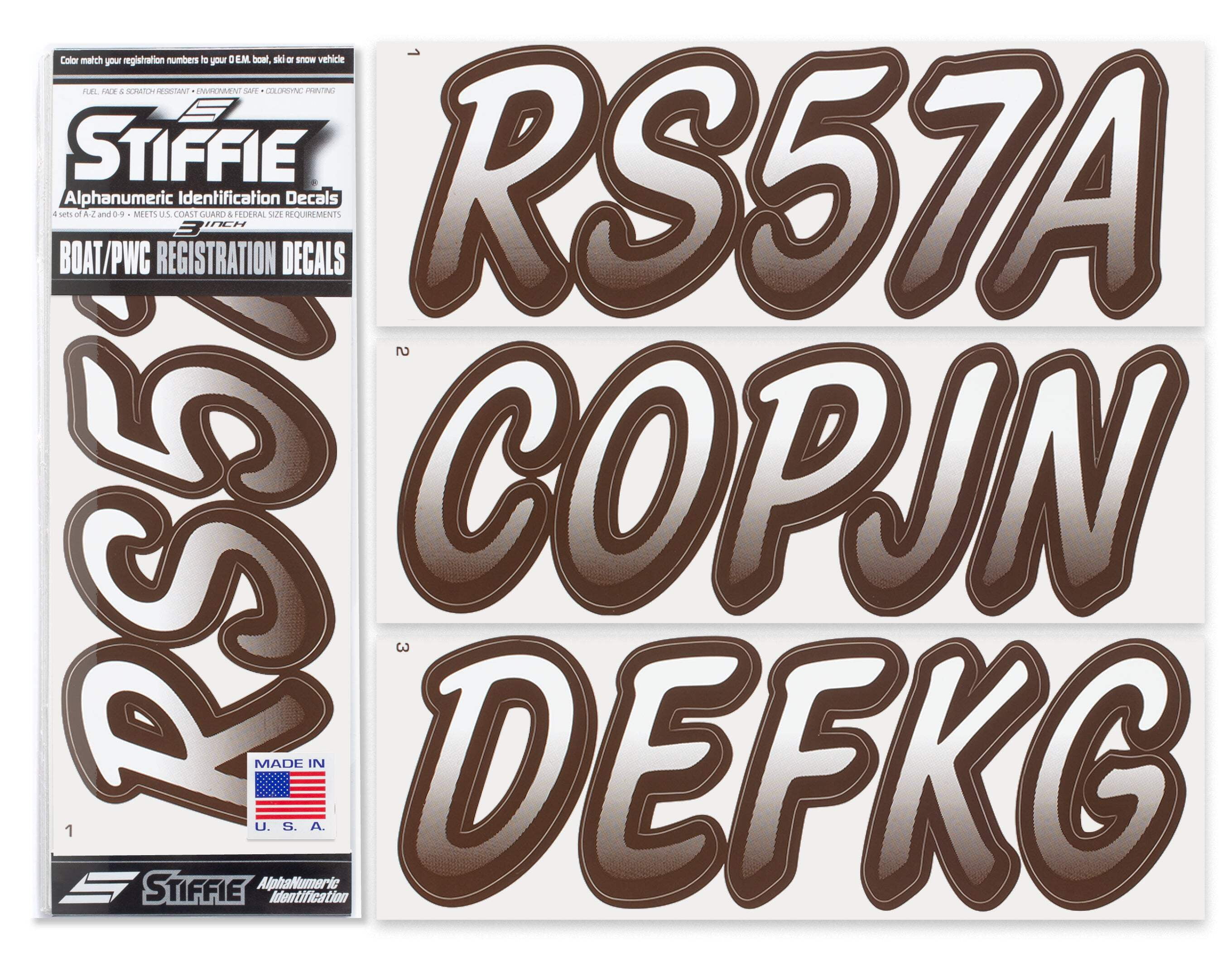 STIFFIE Whipline White /Espresso Brown 3" Alpha-Numeric Registration ...