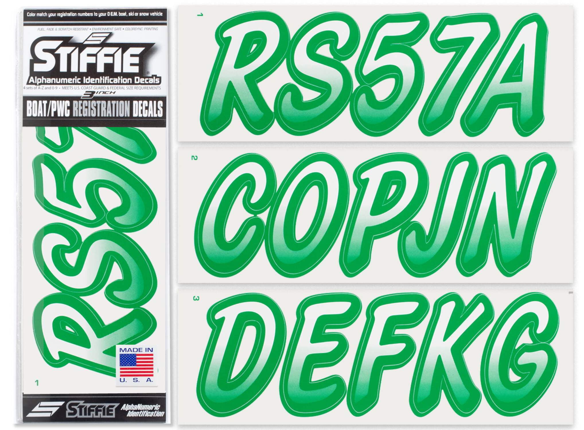 STIFFIE Whipline White / Green 3" Alpha-Numeric Identification Custom ...