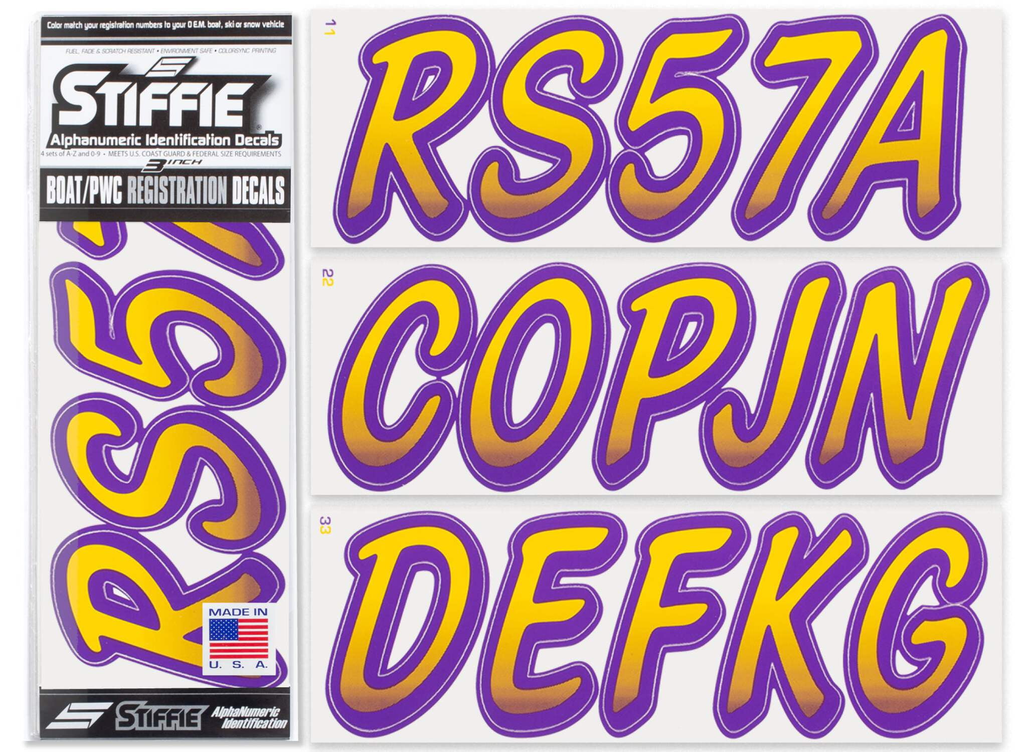 STIFFIE Whipline Yellow/Purple 3" Alpha-Numeric Registration ...