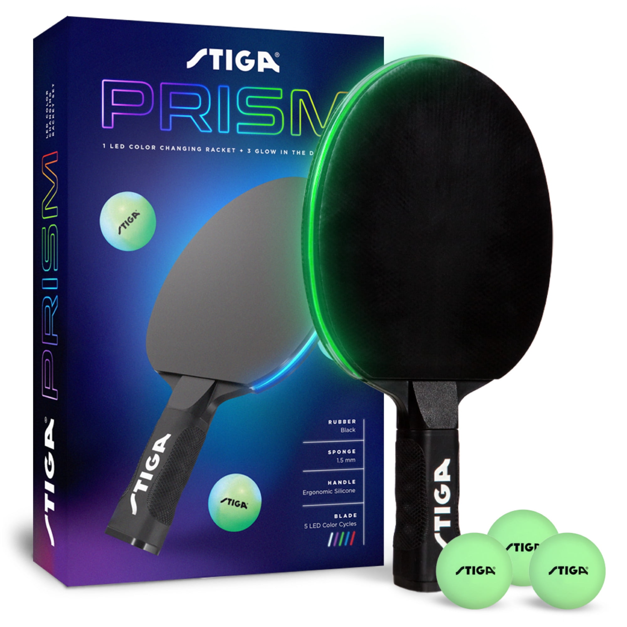 STIGA Prism LED Ping Pong Paddle - 5 LED Color Cycles - Color Gradient ...