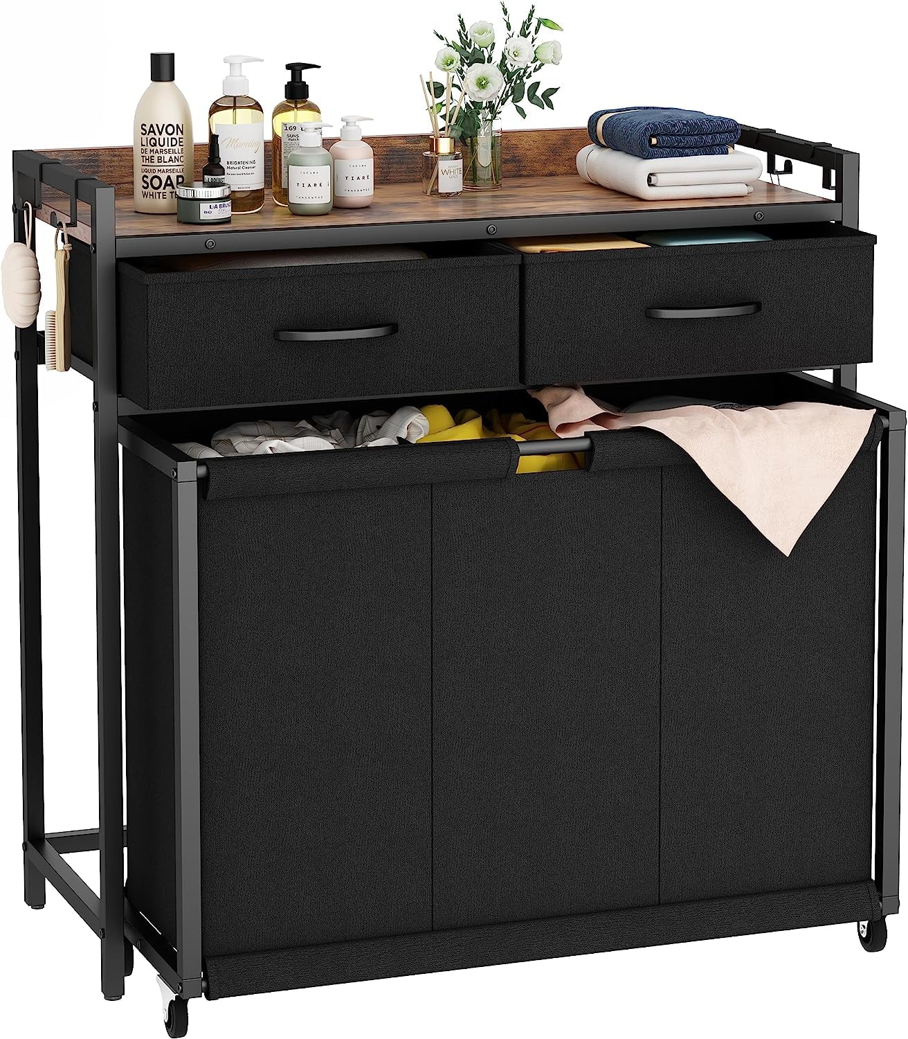 STIKELY Large Three-Sorting Laundry Hamper Basket with Wheels - Walmart.com