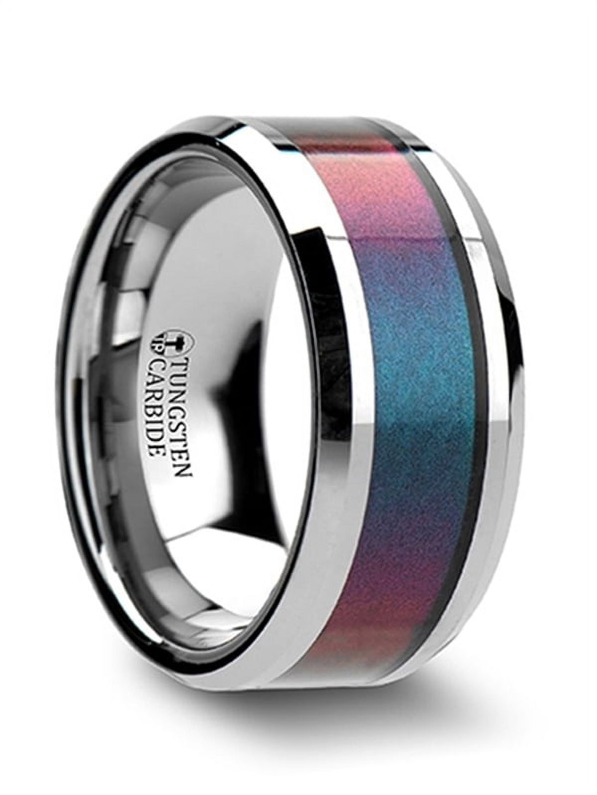 STINGRAY Tungsten Carbide Ring with Blue/Purple Color Changing Inlay ...