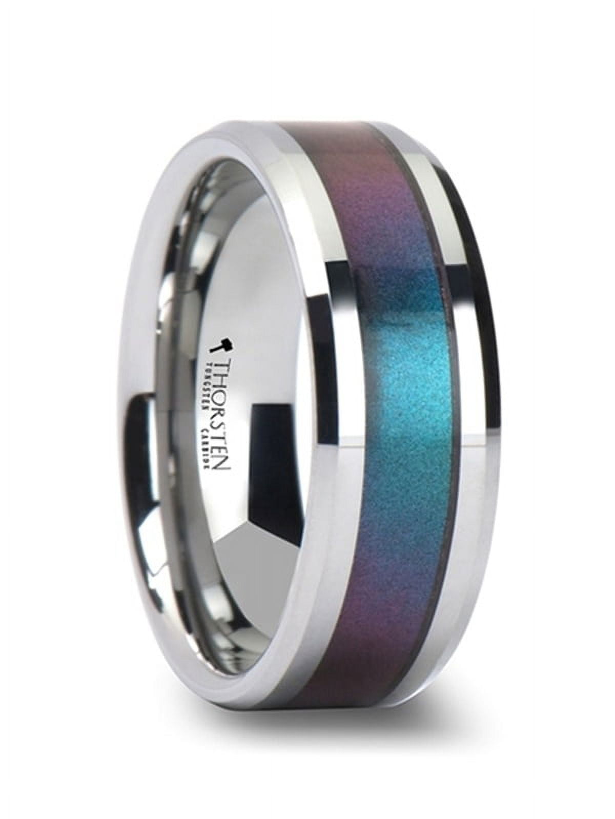 STINGRAY Tungsten Carbide Ring with Blue/Purple Color Changing Inlay ...