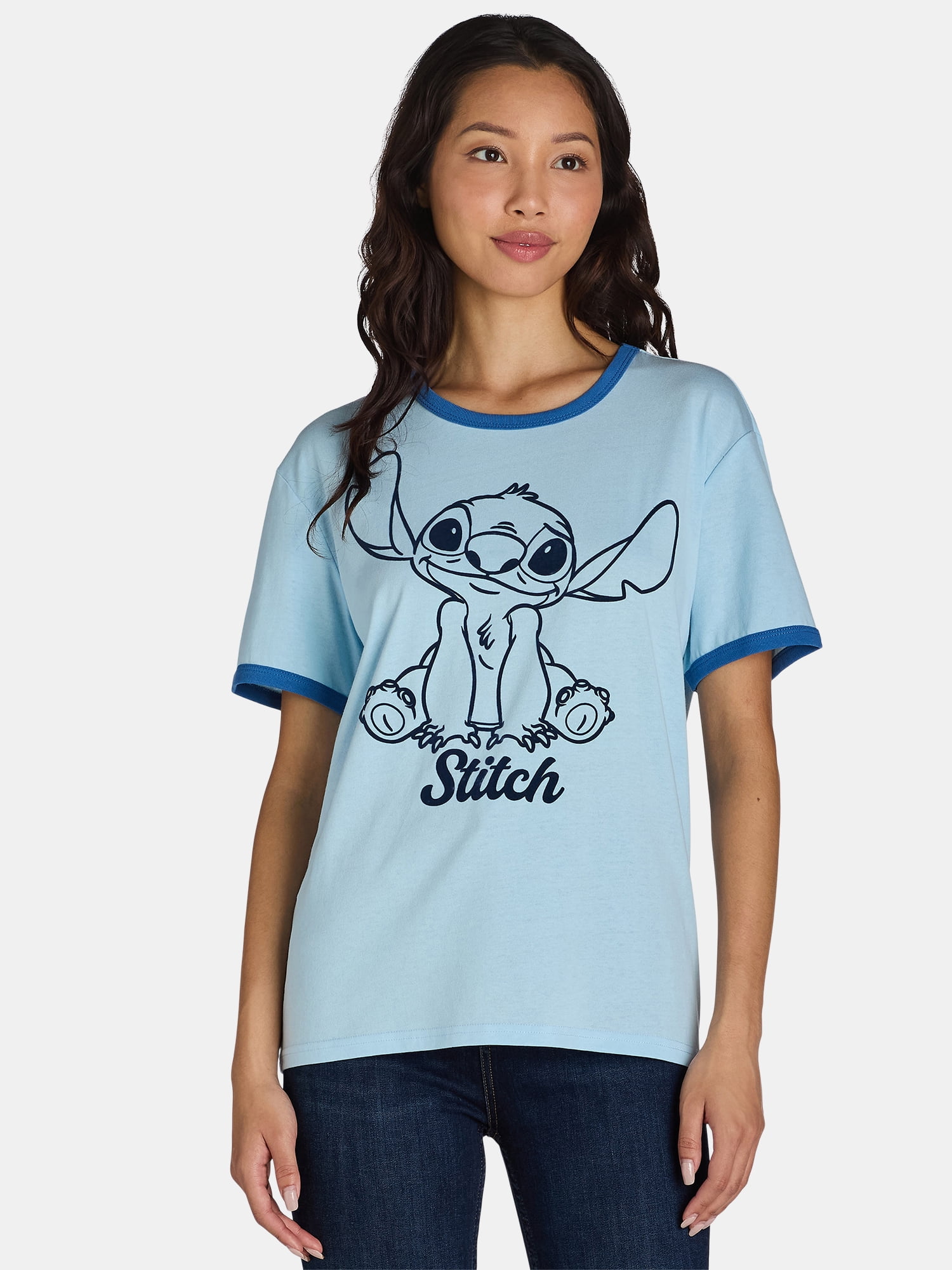 Women's Stitch Graphic Ringer Tee, Sizes XXS-XXL - Walmart.com