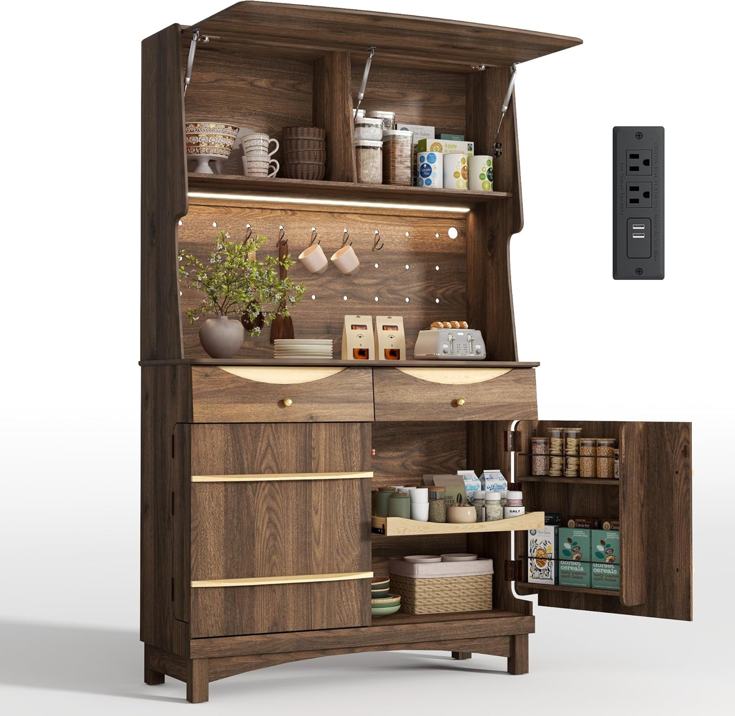 STO'SENSE 72’’ Kitchen Pantry Cabinet w/Power Outlets, Tall Storage ...
