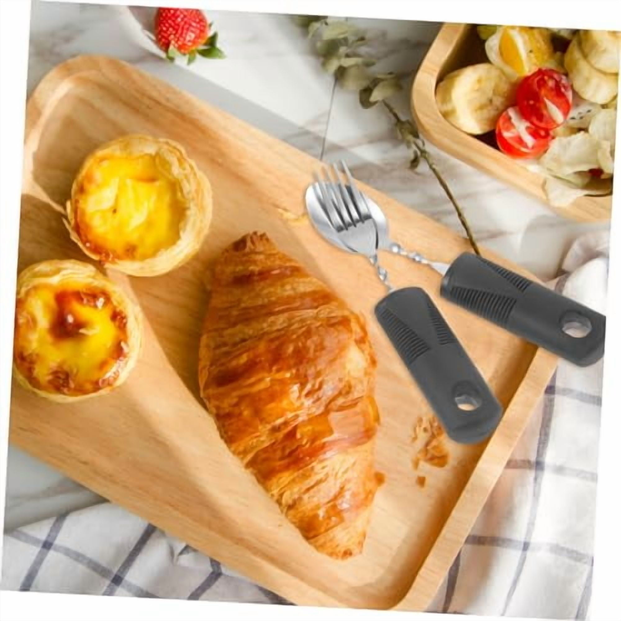 STOBAZA Senior Aid Fork Spoon Bendable Cutlery for Elderly Portable and Easy to Grip Black ...