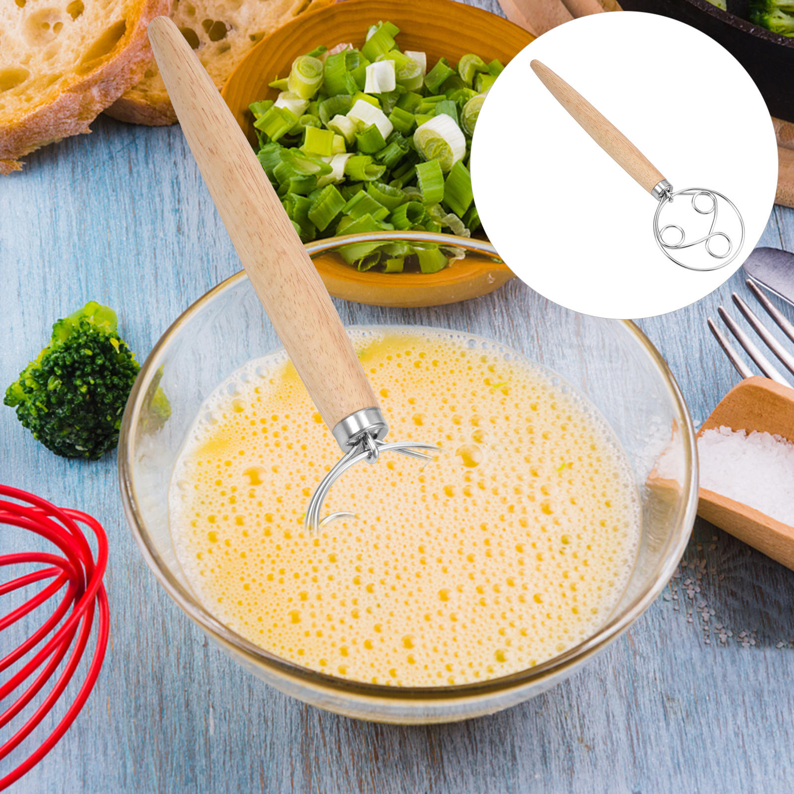 STOBOK Bread Whisk Wood Handle Whisk Light Brown 1Pack for Baking and ...