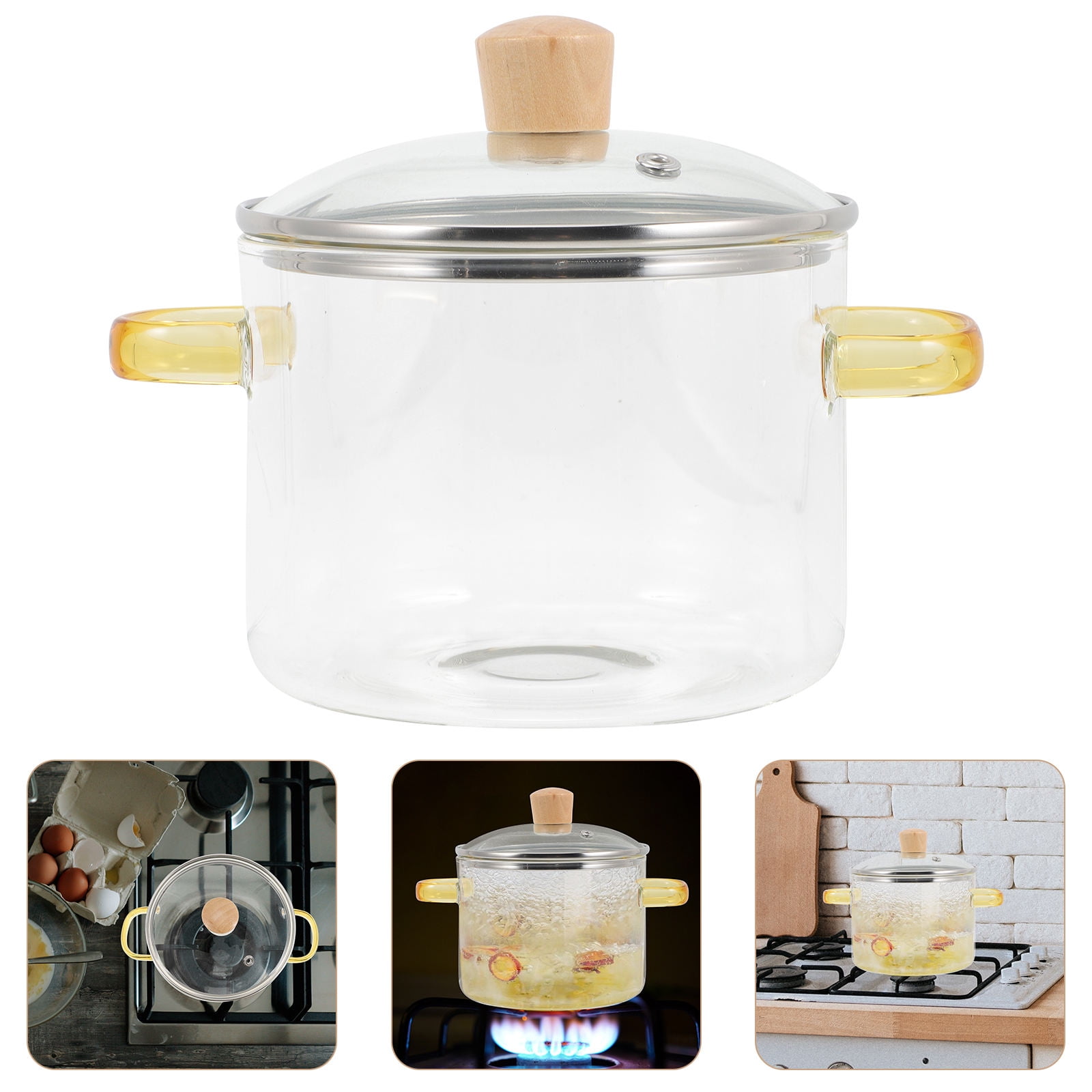 STOBOK Noon Cooking Pot with Lid in Clear Glass for Kitchenware Use ...
