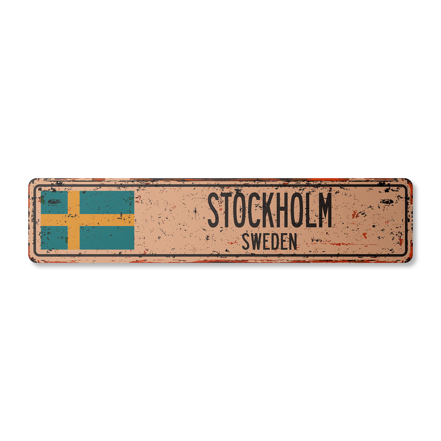 STOCKHOLM SWEDEN Vintage Aluminum Street Sign Swede flag city country ...