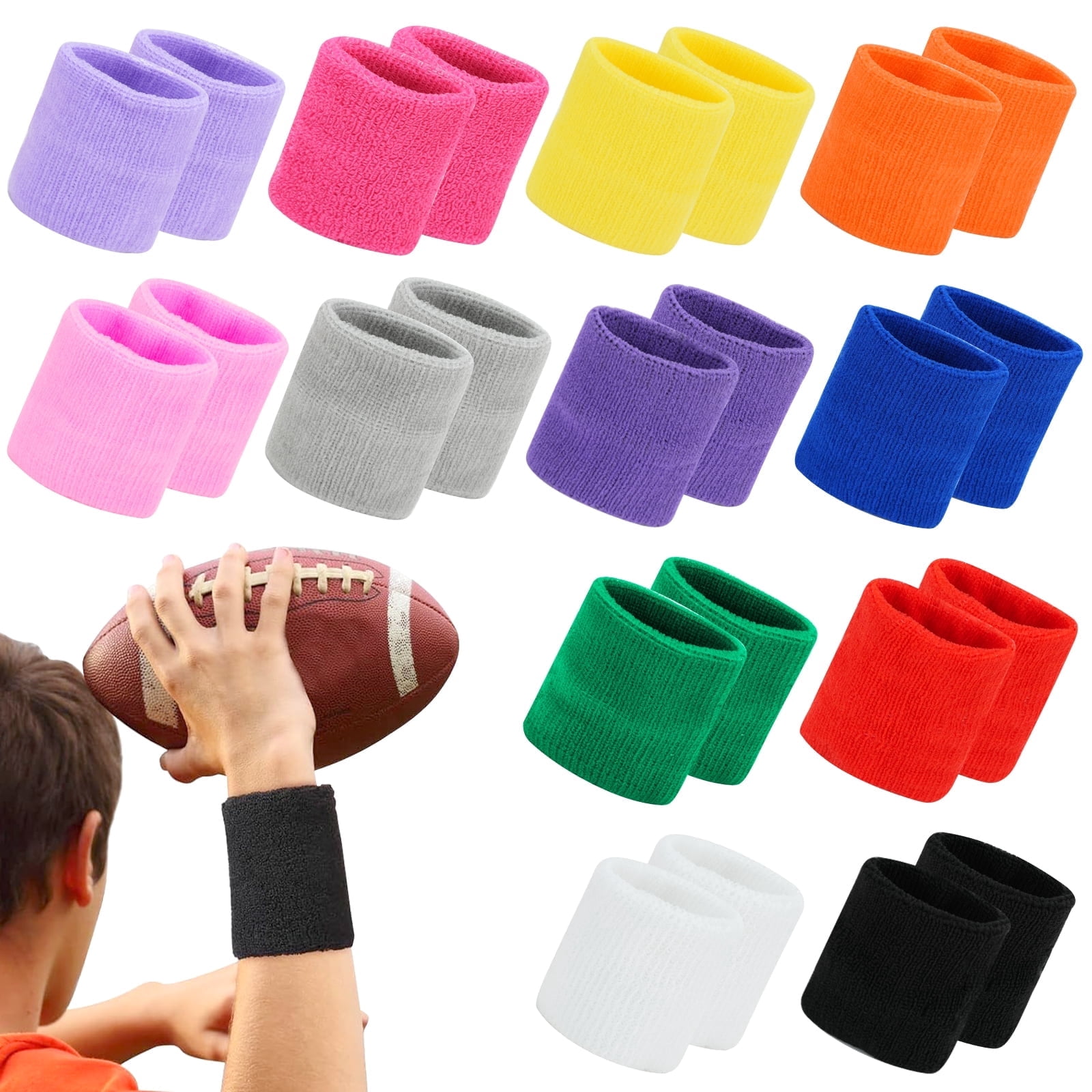 STONCEL 12 Pairs Colorful Cotton Sports Wristbands, Moisture-Wicking ...