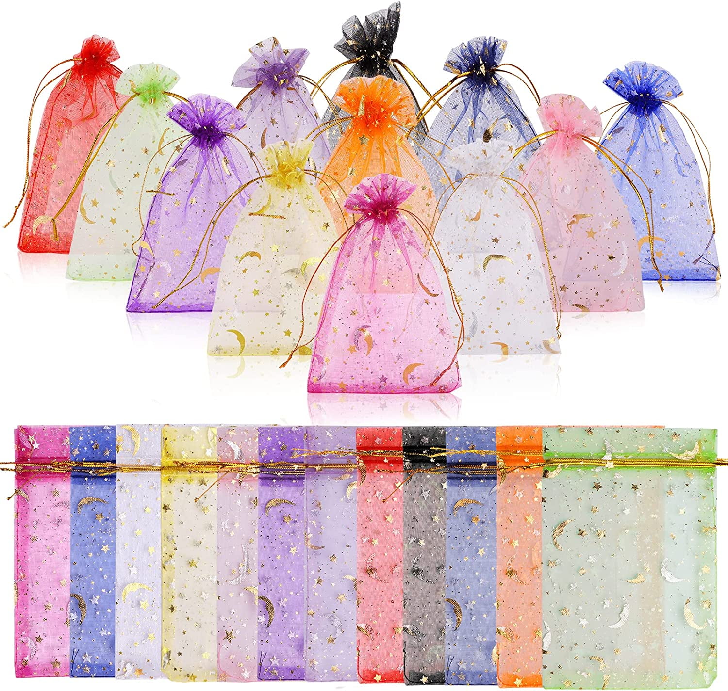 STONCEL 200 Pcs Moon Stars Christmas Organza Jewelry Candy Bags, 3.9x5 ...