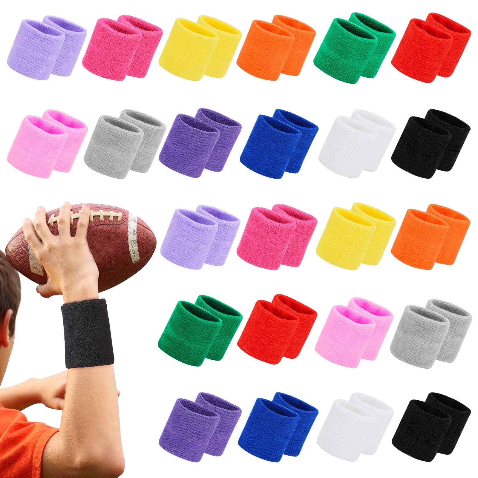 STONCEL 24Pairs Colorful Sports Wristbands, Cotton Elastic Sweatband ...