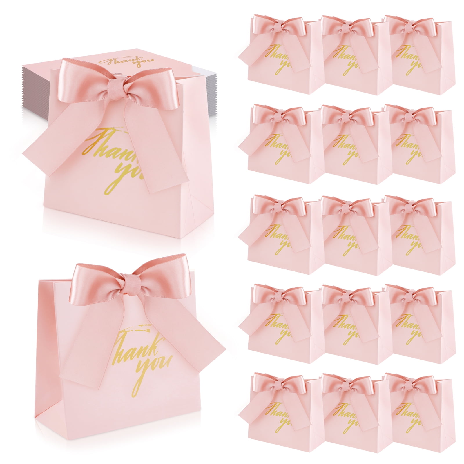 STONCEL 24Pcs Small Gift Bags with Bow Ribbon, Pink Thank You Mini ...