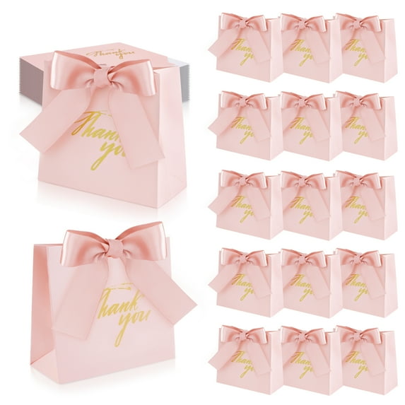 STONCEL 24Pcs Small Gift Bags with Bow Ribbon, Pink Thank You Mini ...