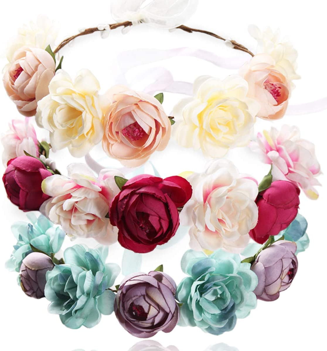 STONCEL 3PCS Handmade Flower Headband Floral Crown, Bridal Hair Wreath ...