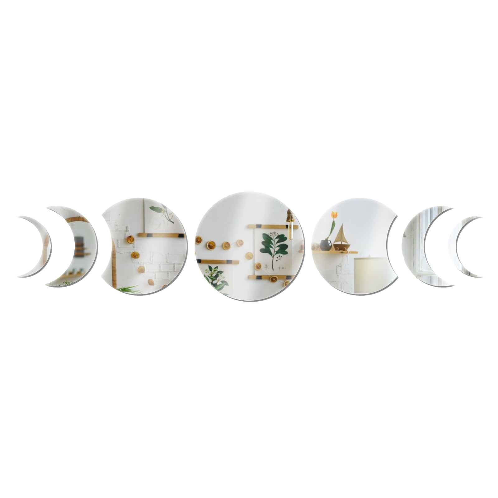 STONCEL 7PCS Moon Mirror Wall Stickers Set, Acrylic Moon Phase Mirror ...
