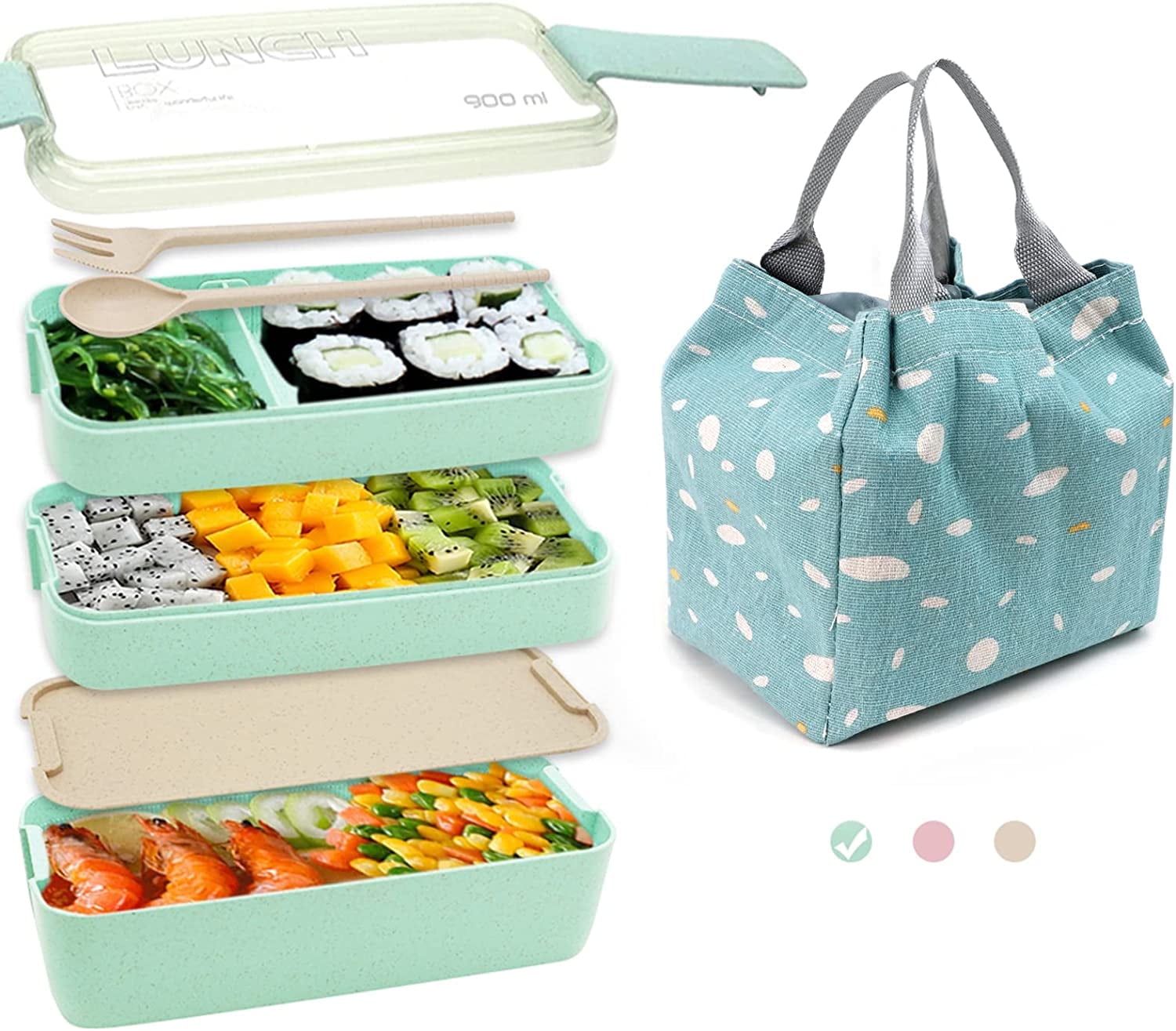 STONCEL Bento Box, 3-Layer 900ml/32oz, Green, Durable Lunch Box with ...