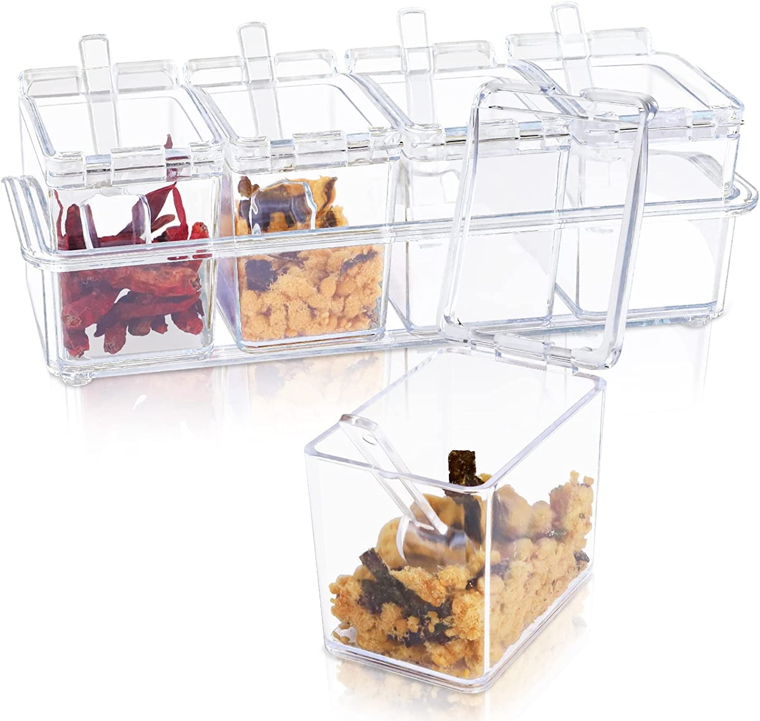 STONCEL Clear Seasoning Box, 4 Piece Seasoning Rack Spice Pots, Plastic ...