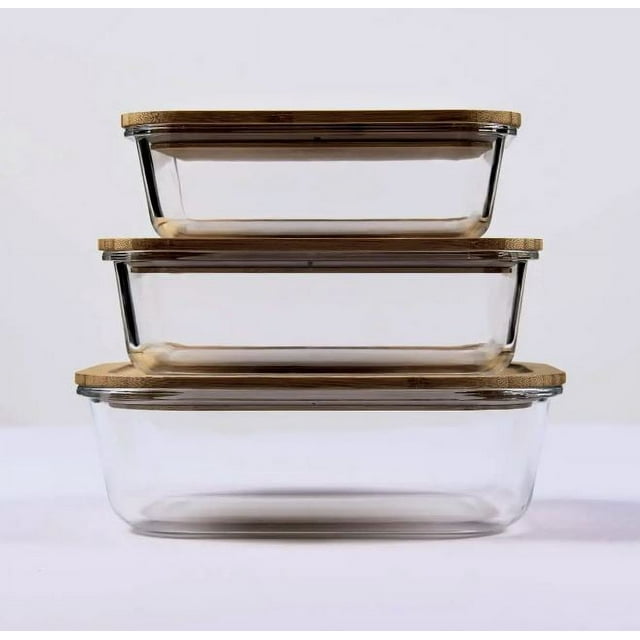 Stone & Clay Glass Food Containers with Bamboo lids, Microwave Safe ...