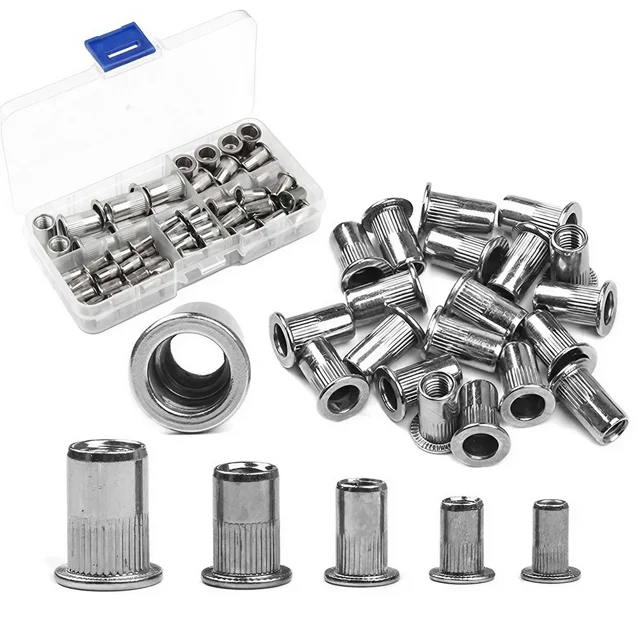 STONEGO 100Pcs/Box Aluminum Rivet and Nut Kit - Includes Threaded Rivets and Nuts in M3, M4, M5 ...