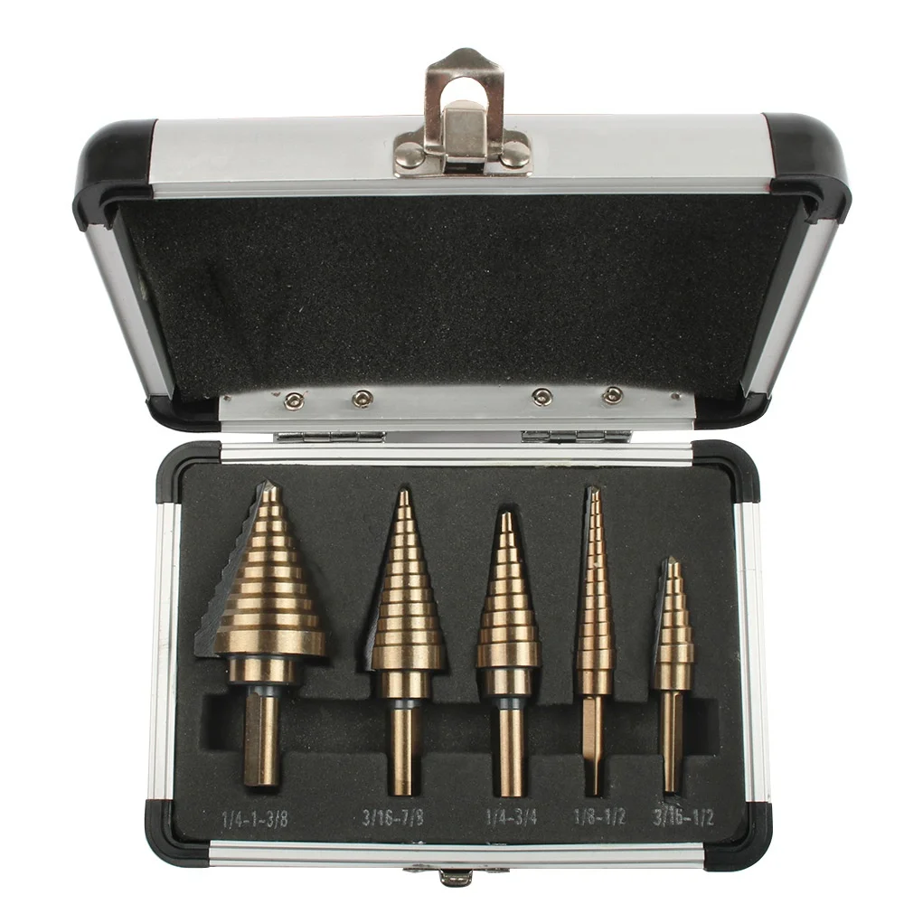 STONEGO 5PCS Step Drill Set - HSS Cobalt Titanium Coated Conical ...