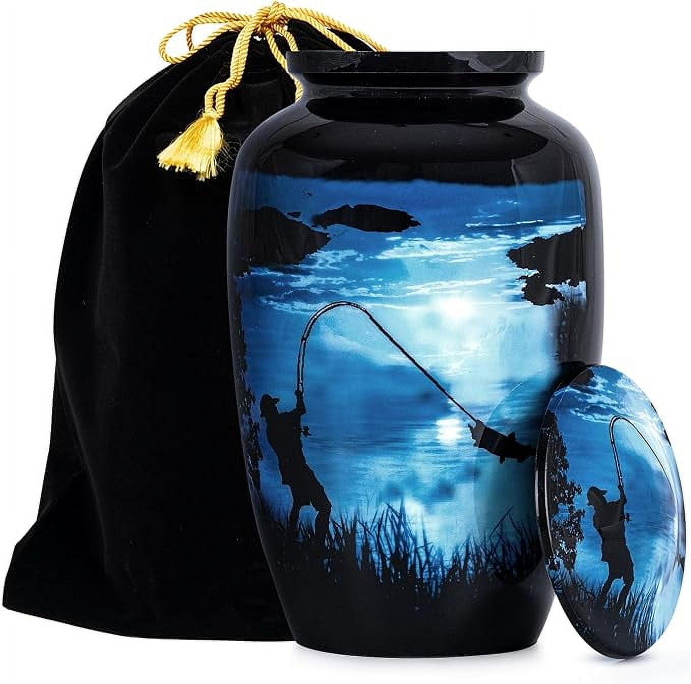 STONLIF Handcrafted Fishing Urn, Aluminum, Large 200 Cubic Inch Funeral ...