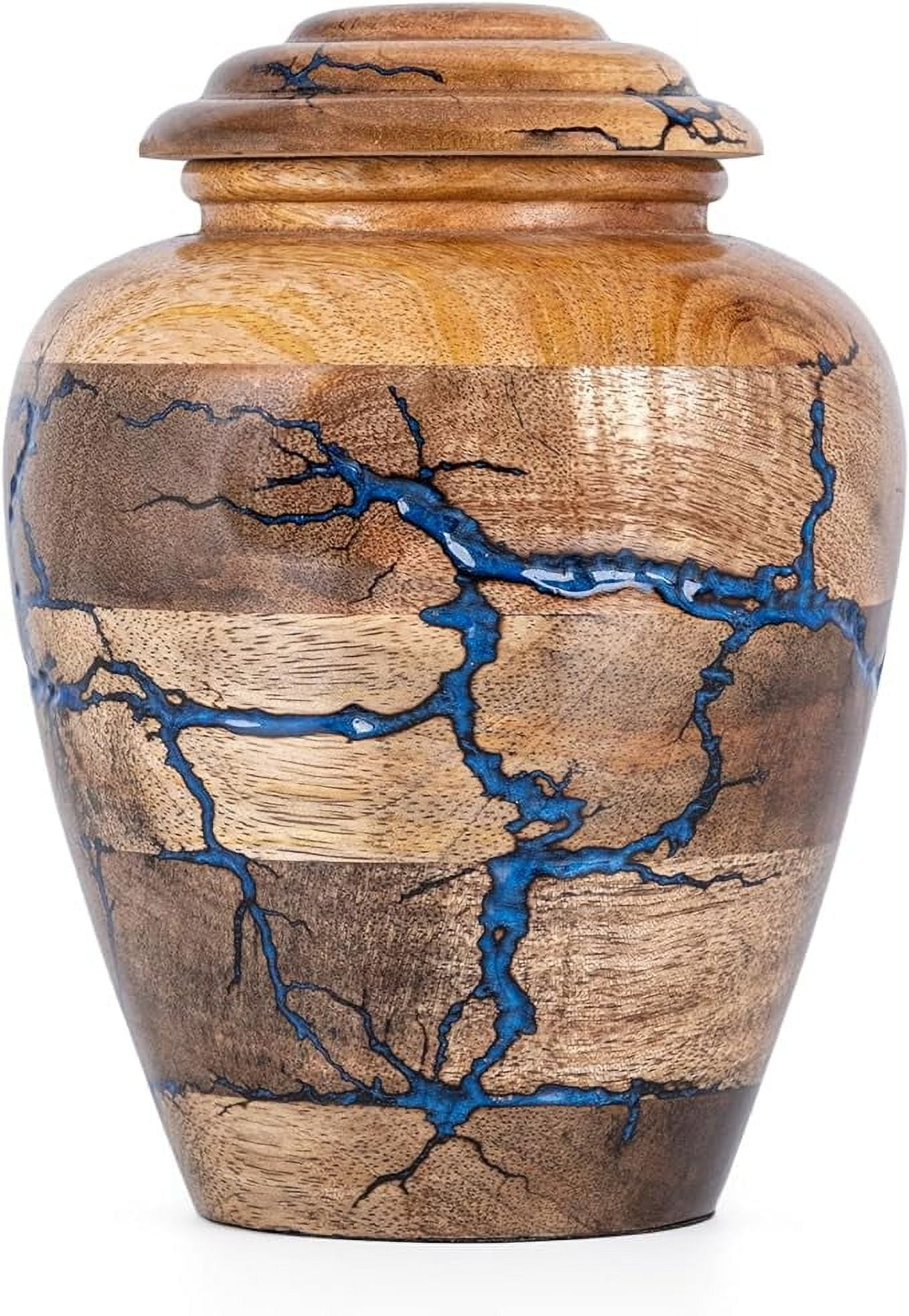 STONLIF Wooden Urns for Human Ashes, Handcrafted Mango Wood, Blue ...
