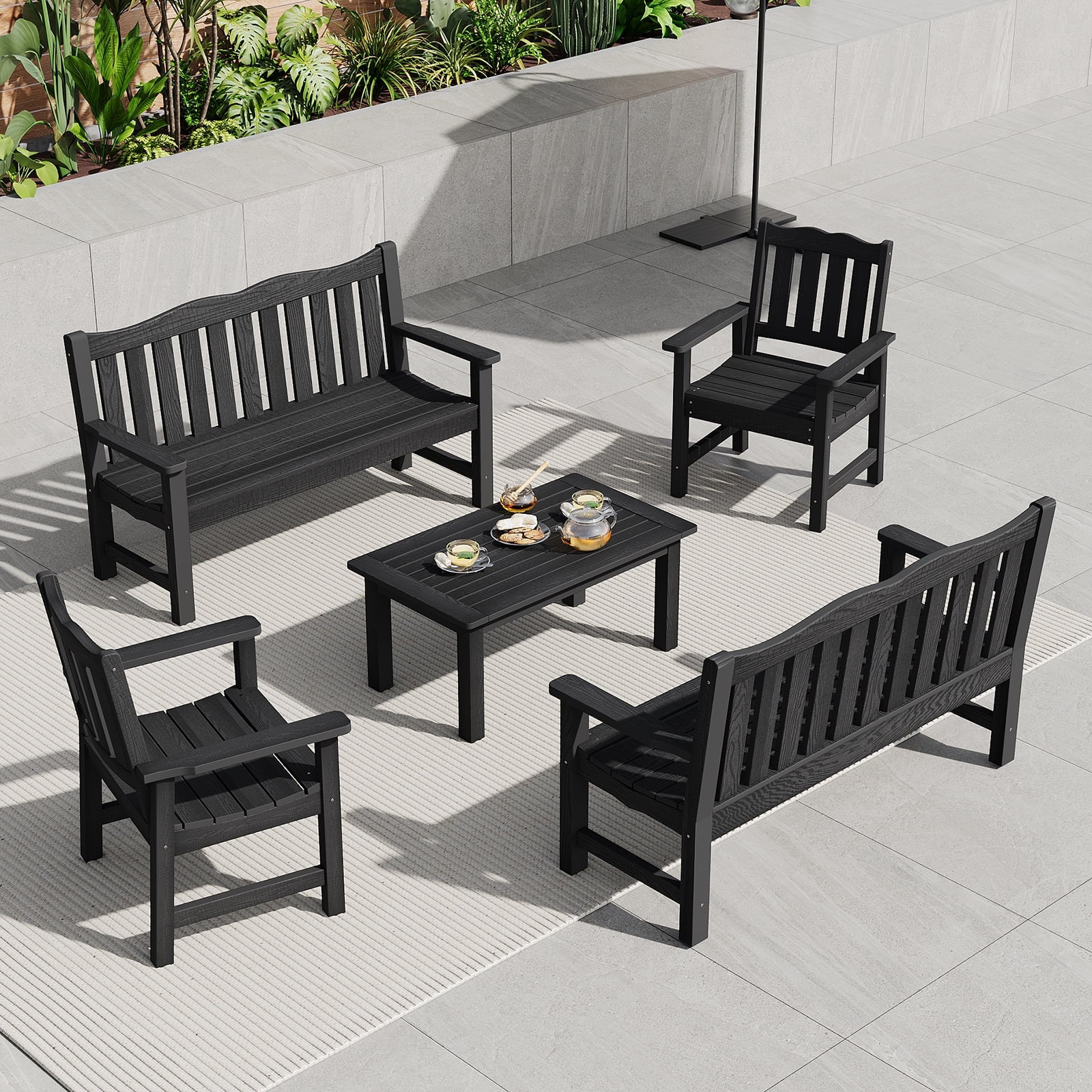 STOOG Outdoor Furniture Set, 5 Piece Patio Conversation Set with 2 Pcs ...
