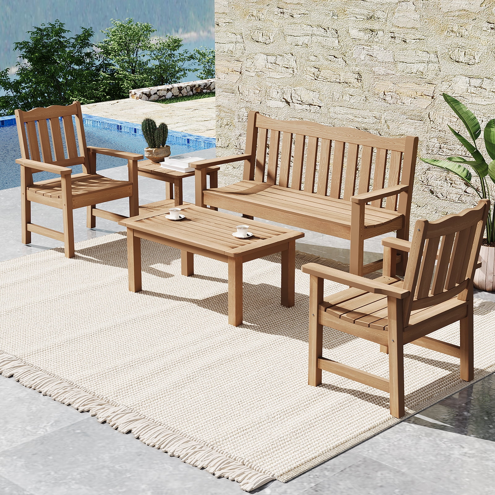 STOOG Outdoor Furniture Set, 5 Piece Patio Conversation Set with Bench ...