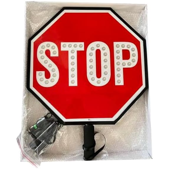"STOP-STOP" Sign with Foam Padded Grip, 18" Double-Sided LED Stop ...