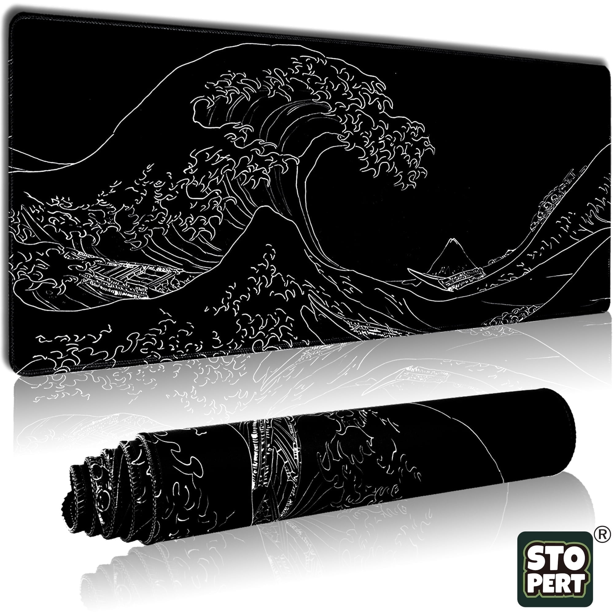 STOPERT XL Gaming Mouse Pad, Japanese Sea Wave, Non-Slip, Stitched ...