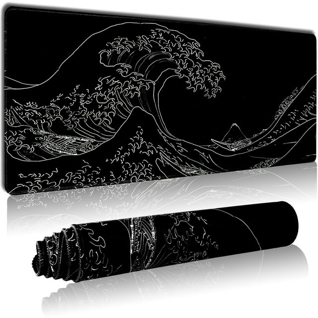 STOPERT Japanese Sea Wave Large Gaming Mouse Pad, Black Anime Extended ...
