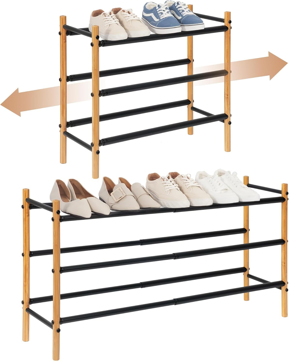 Expandable Shoe Rack, 16 Pairs Stackable Small Shoe Rack, Metal ...