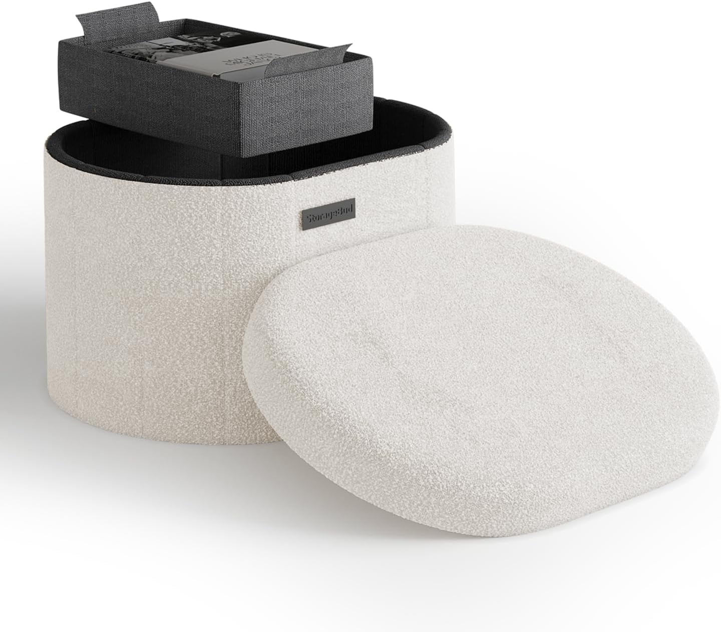 STORAGEBUD Round Ottoman with Storage for Living Room, 16 Inch Storage ...