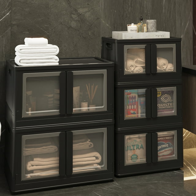 STOREADY Set of 3 Foldable Plastic Storage Bins, Milky White Stackable ...