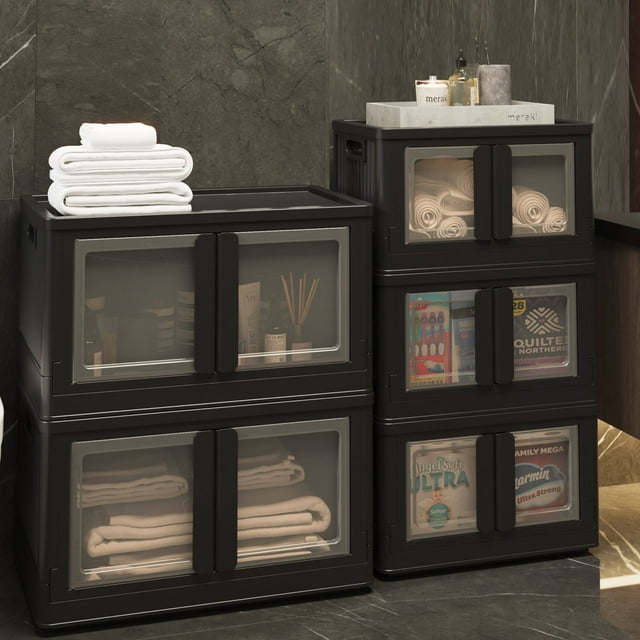 STOREADY Set of 3 Foldable Plastic Storage Bins, Milky White Stackable ...