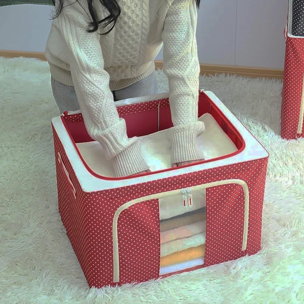 STORIA Clothes Storage Box Polka Dot 55 Litre Rectangular Foldable ...
