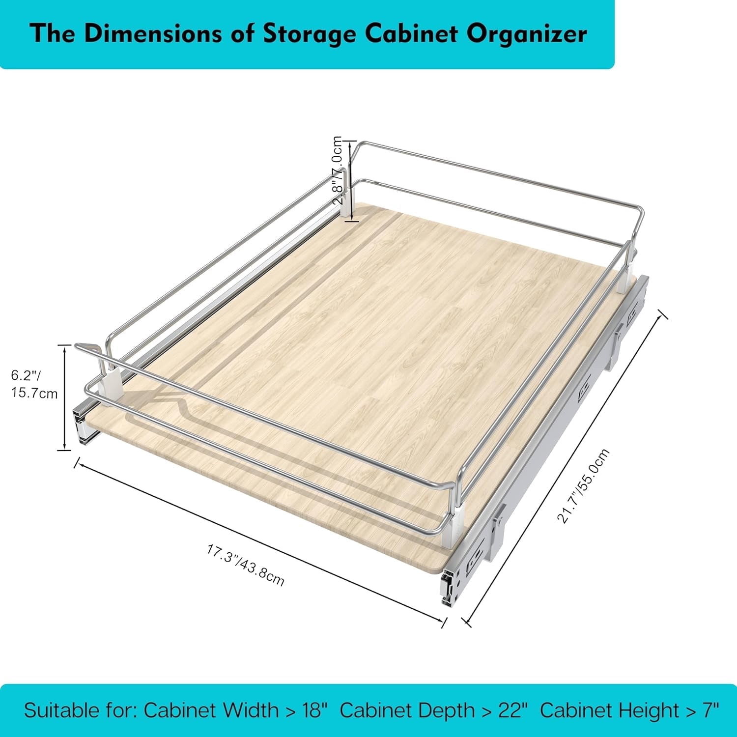 STORKING Pull Out Cabinet Organizer 18" W X 22" D, Slide Out Drawers ...