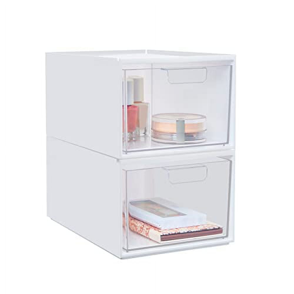 Stori Audrey Stackable Plastic White Organizer With Clear Drawer 2