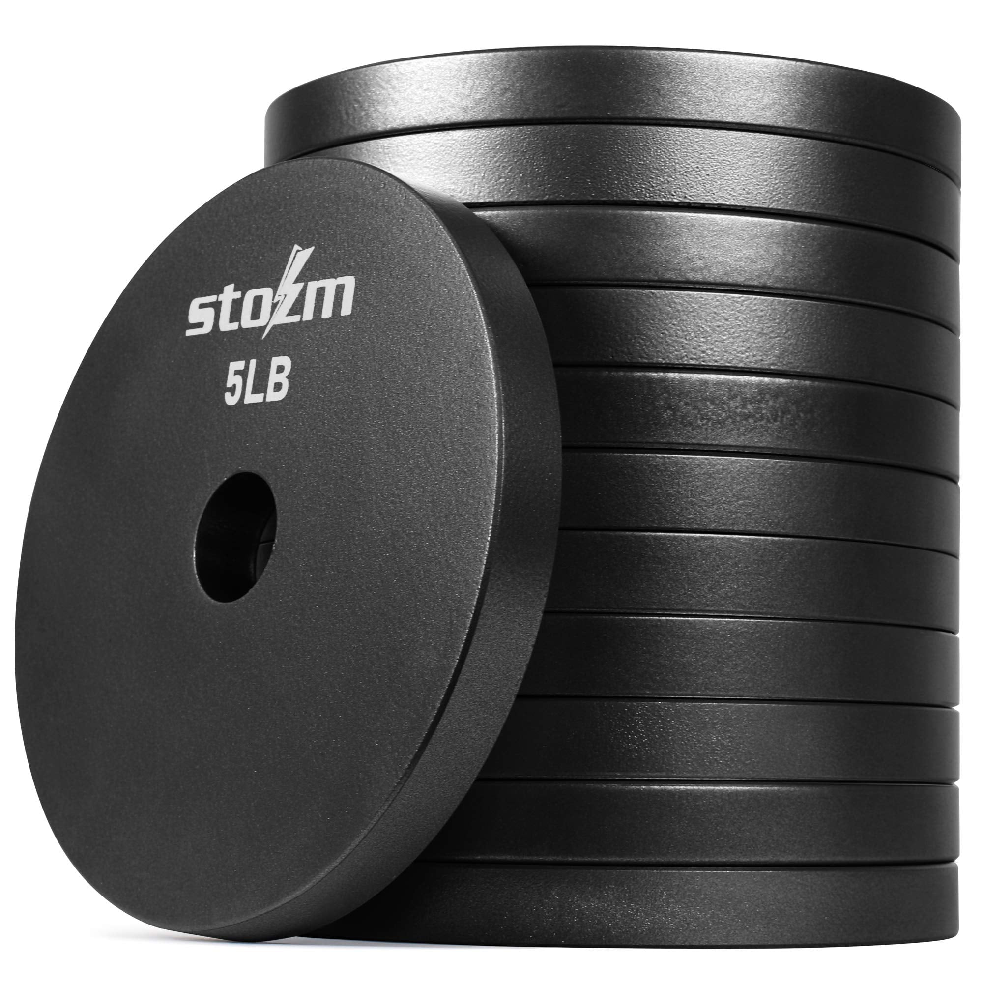 STOZM Solid Steel Weight Training Plates 1 In. 12 x 5 Lb. Set Black ...