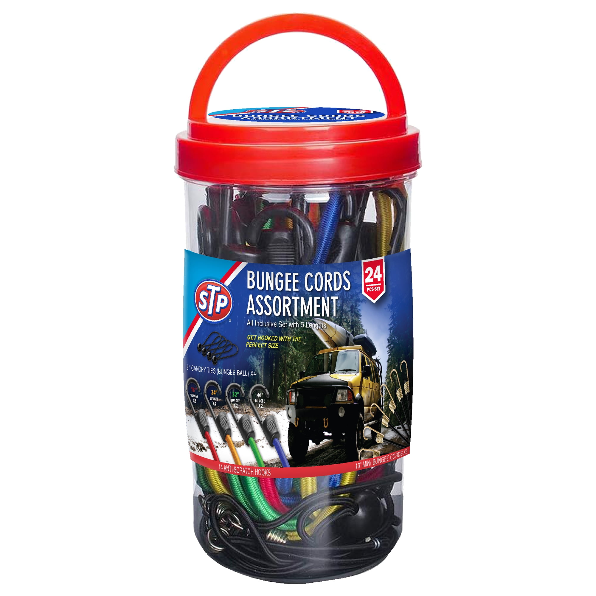 STP 24-Piece Heavy-Duty Bungee Cord Assortment with Durable Hooks, UV ...