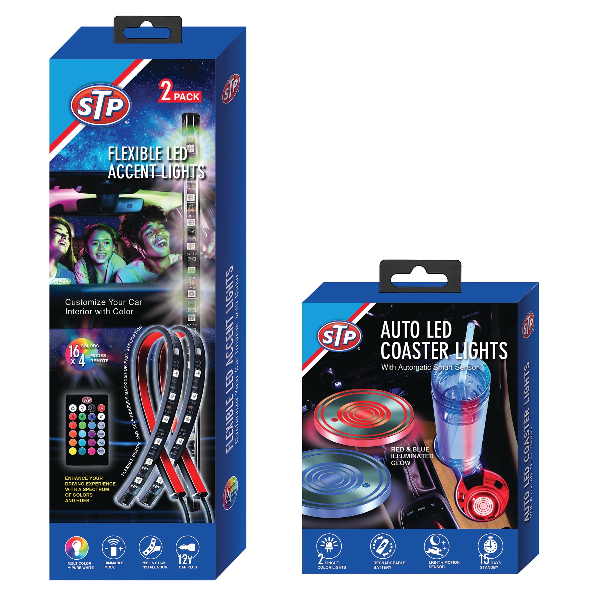 STP Auto LED Accent Bundle, 2 Multi-Color Light Strips, 2 Rechargeable ...