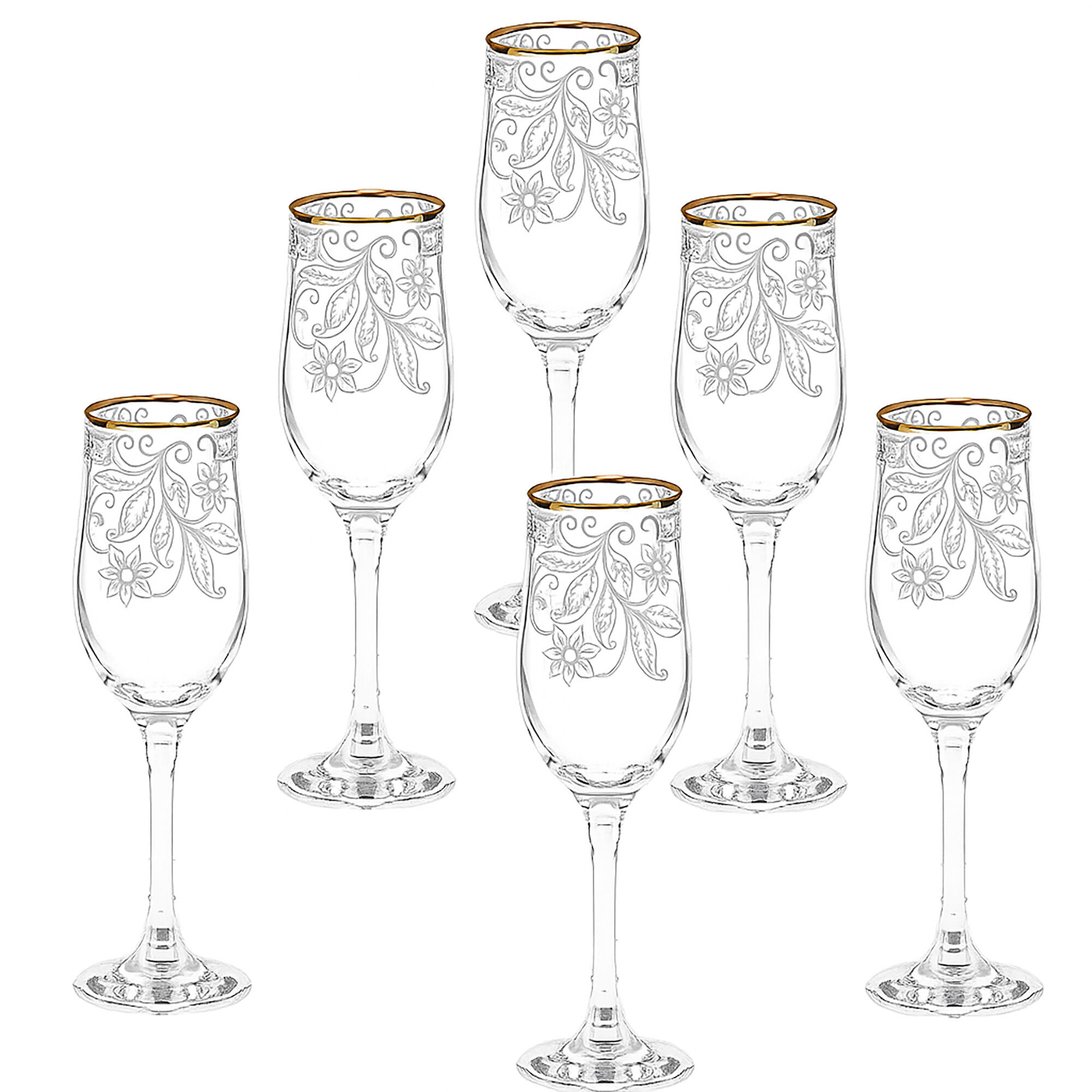 STP GOODS Acacia Wine Glass Set of 6 pcs 6.8 fl oz (200 ml) Floral Bar ...