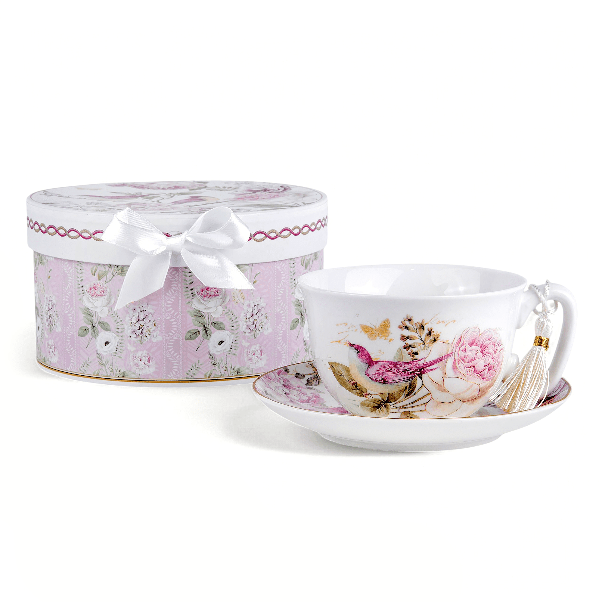 STP GOODS Birds in Rose Garden Bone China Tea Cup and Saucer Set for 1 ...