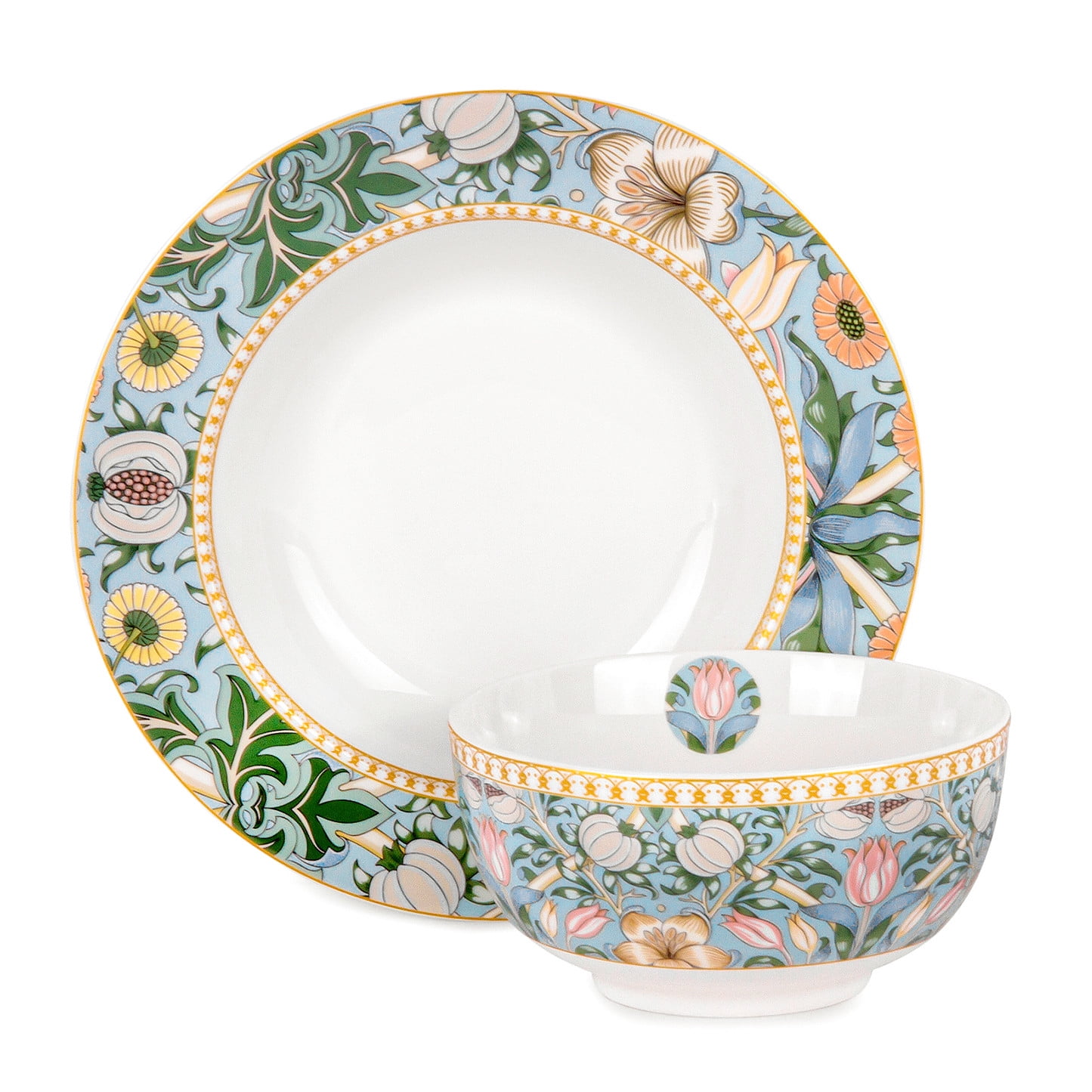 STP Goods Bone China Dinner Bowl Set, Morris Garden Turquoise, 5.5 ...