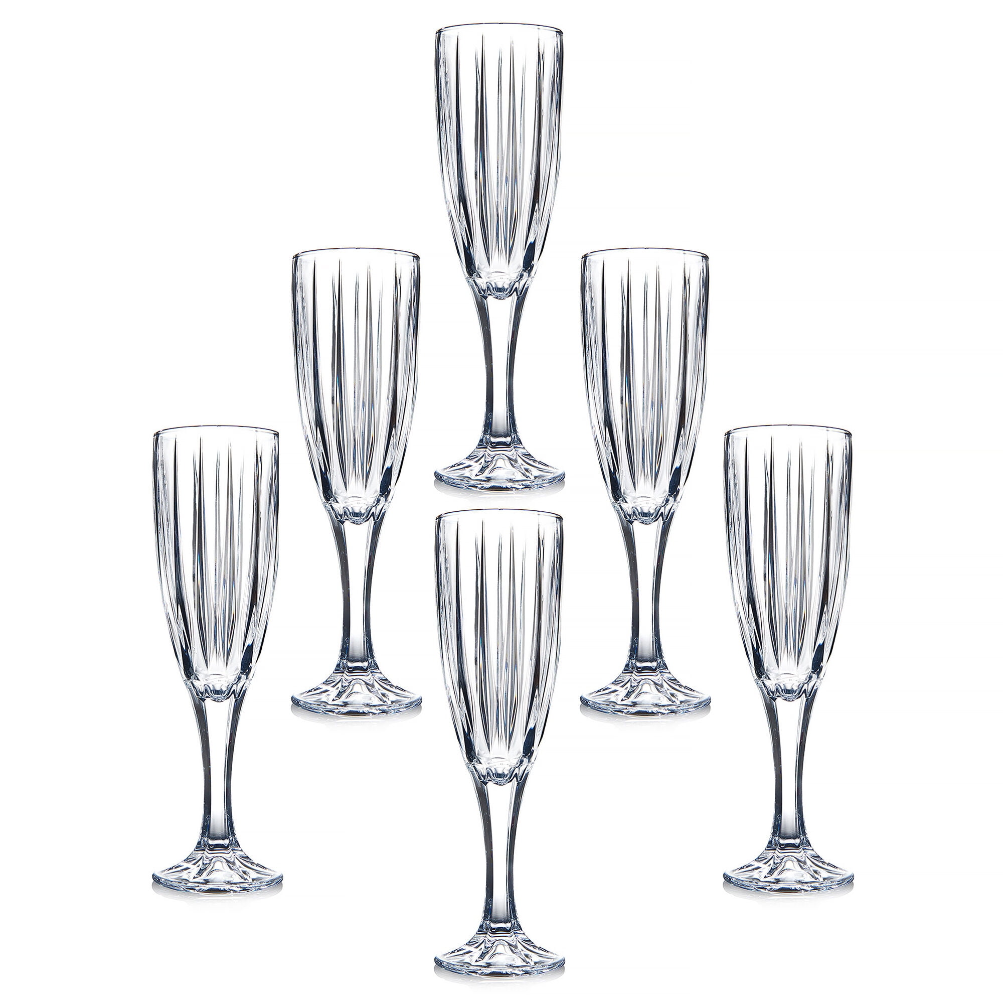 STP GOODS Crystal Facets Glass Champagne Flute Set of 6 pcs 7.4 fl oz ...