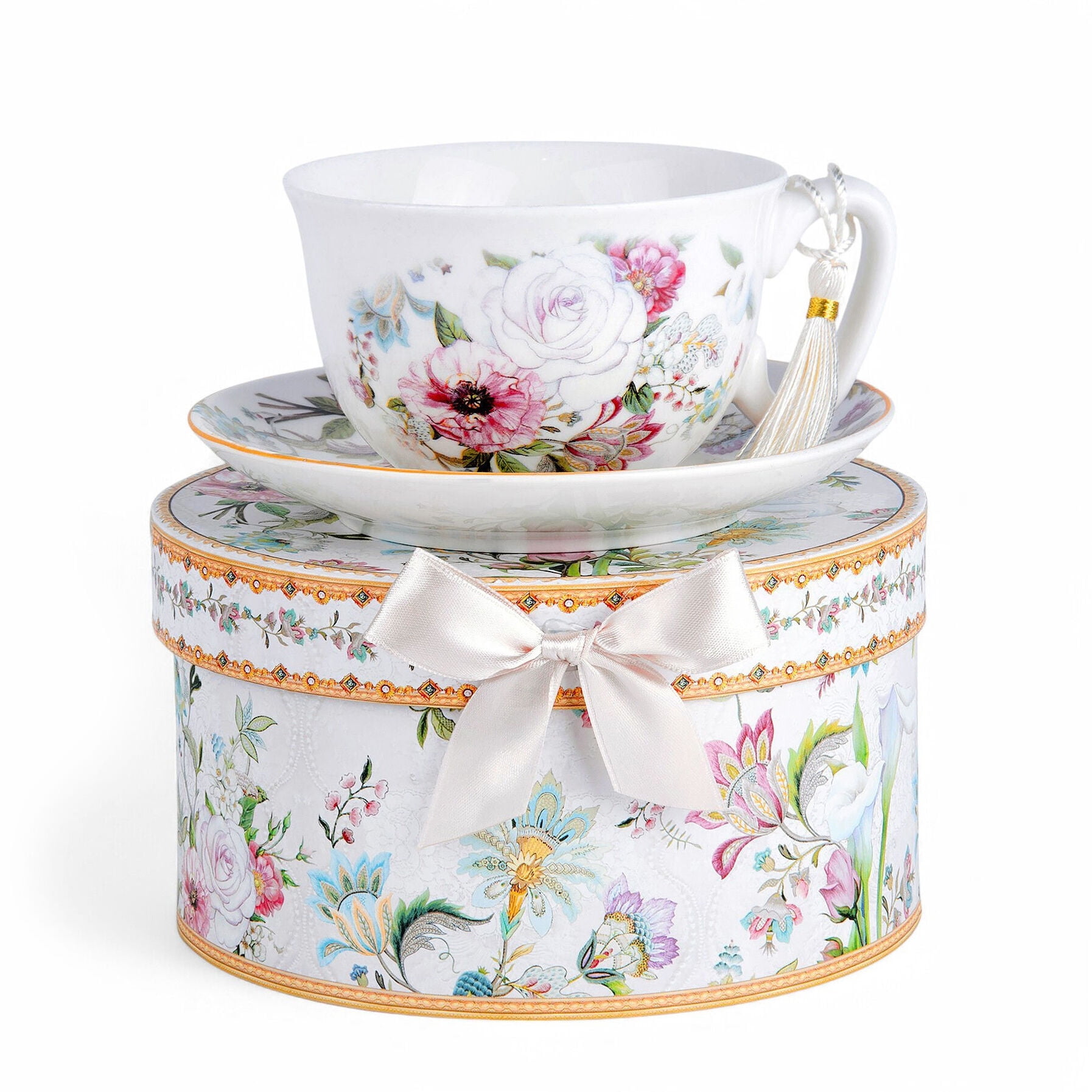 STP GOODS Dream Garden Bone China Tea Cup and Saucer Set for 1 in Gift ...