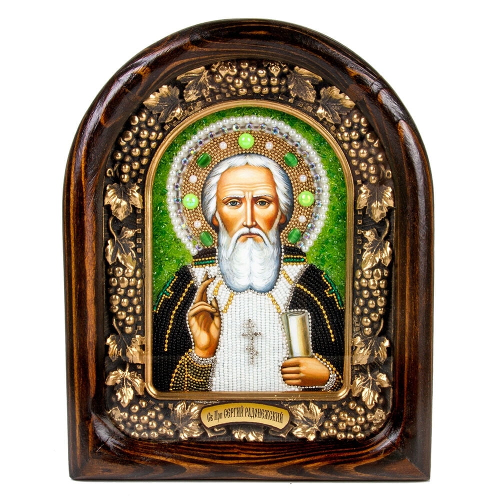 STP GOODS Sergius of Radonezh Hand Beaded Orthodox Icon 9x7.5" (23x19 ...