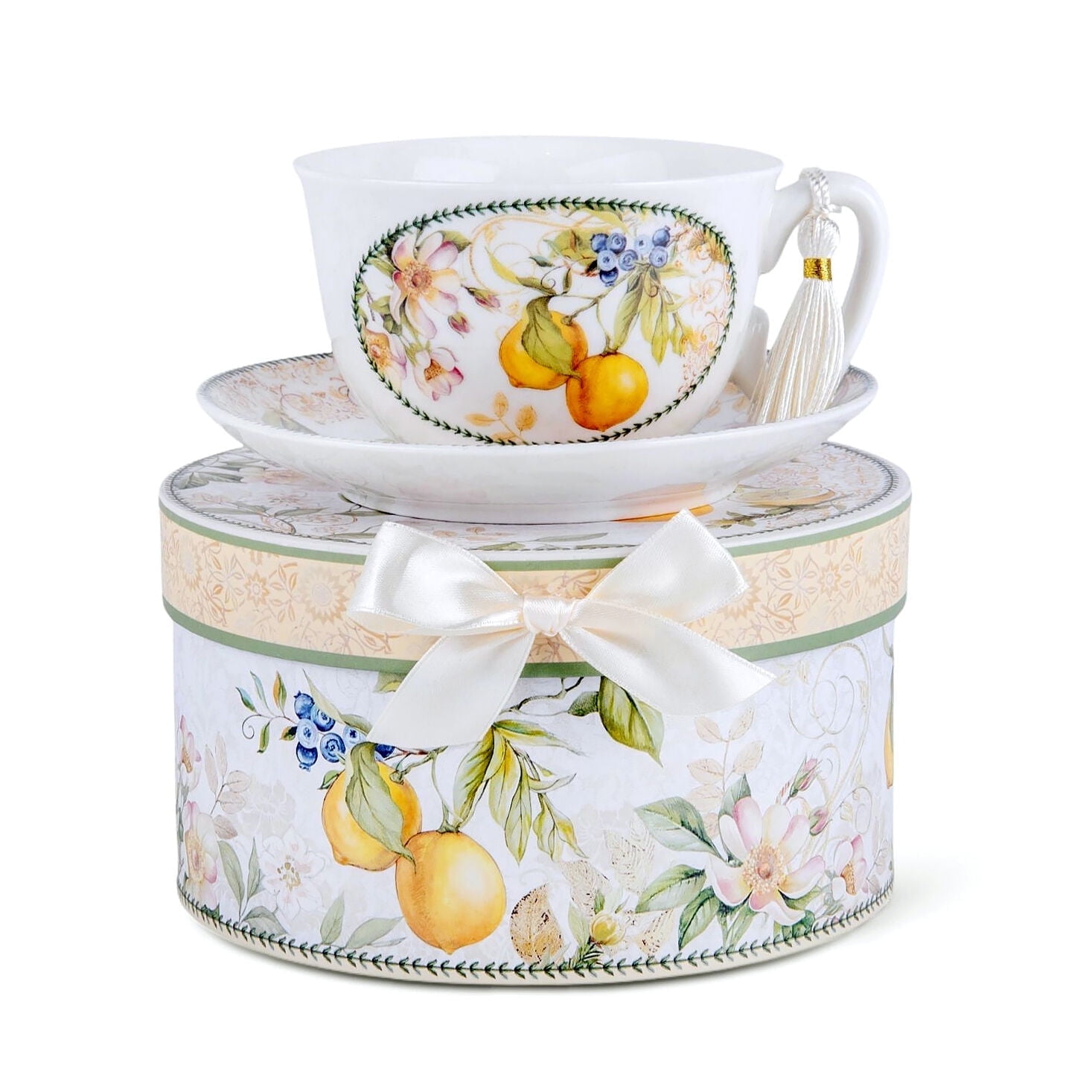 STP GOODS Lemon Bone China Tea Cup and Saucer Set for 1 in Gift Box 10. ...