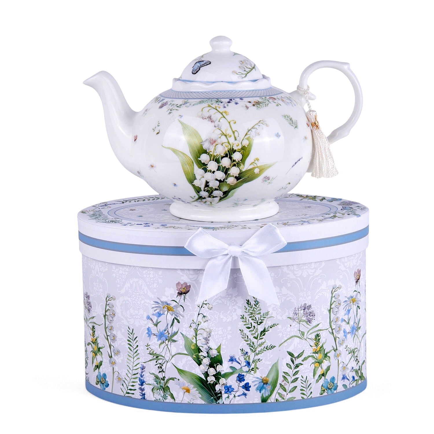 STP GOODS Lily of the Valley Bone China Teapot in Gift Box 33.8 fl oz ...